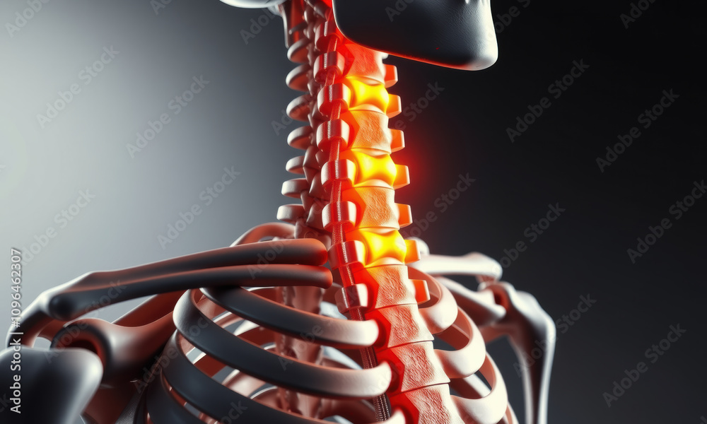 detailed illustration of human spinal column highlighting cervical ...