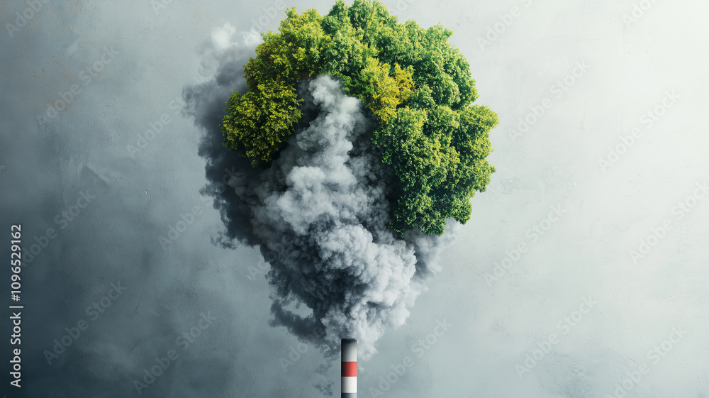 tree growing from smoke symbolizes transformation of carbon emissions ...