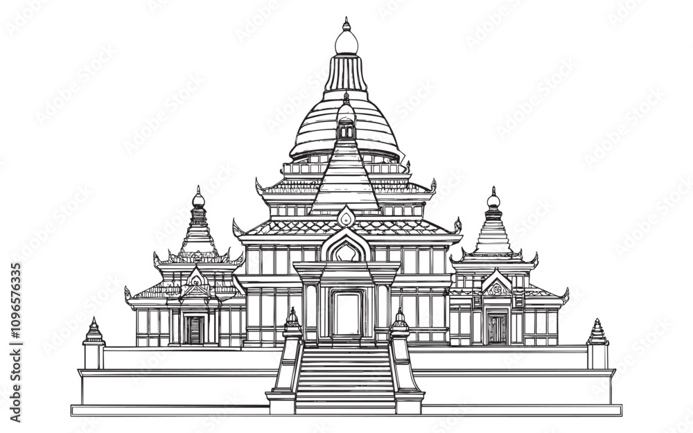 buddha temple sketch hand drawn drawing vector illustration Stock ...