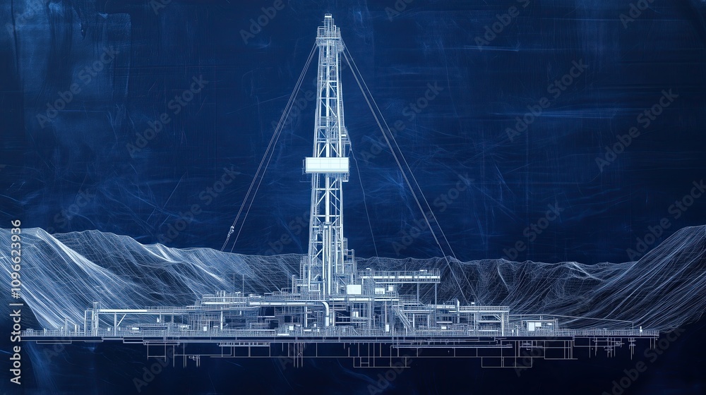 Cutaway technical illustration of an oil well drilling operation ...