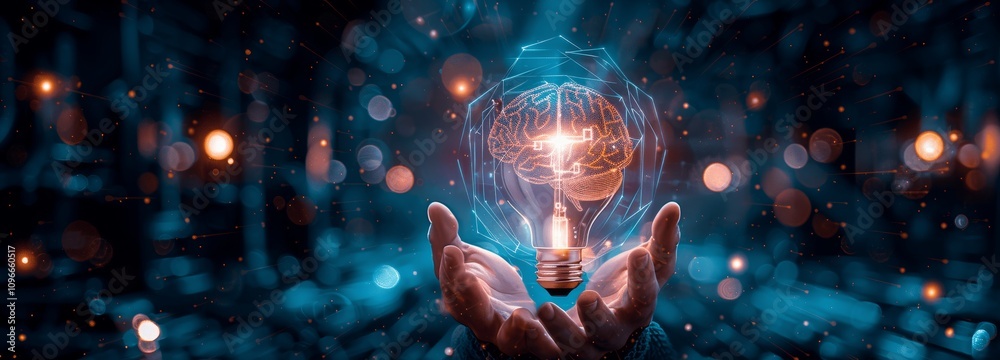Innovation and Inspiration Concept: Businessman Holding Light Bulb and ...