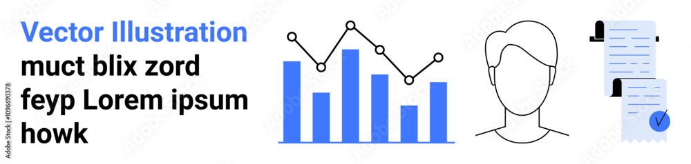 Bar chart, line graph, avatar outline, and document with checklist ...
