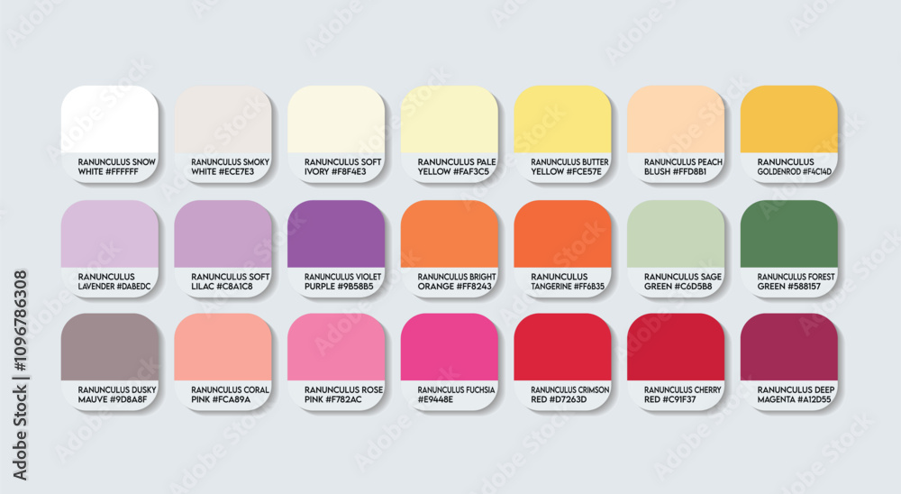 Ranunculus Color Palette, Ranunculus Flower Color Guide Palette with ...