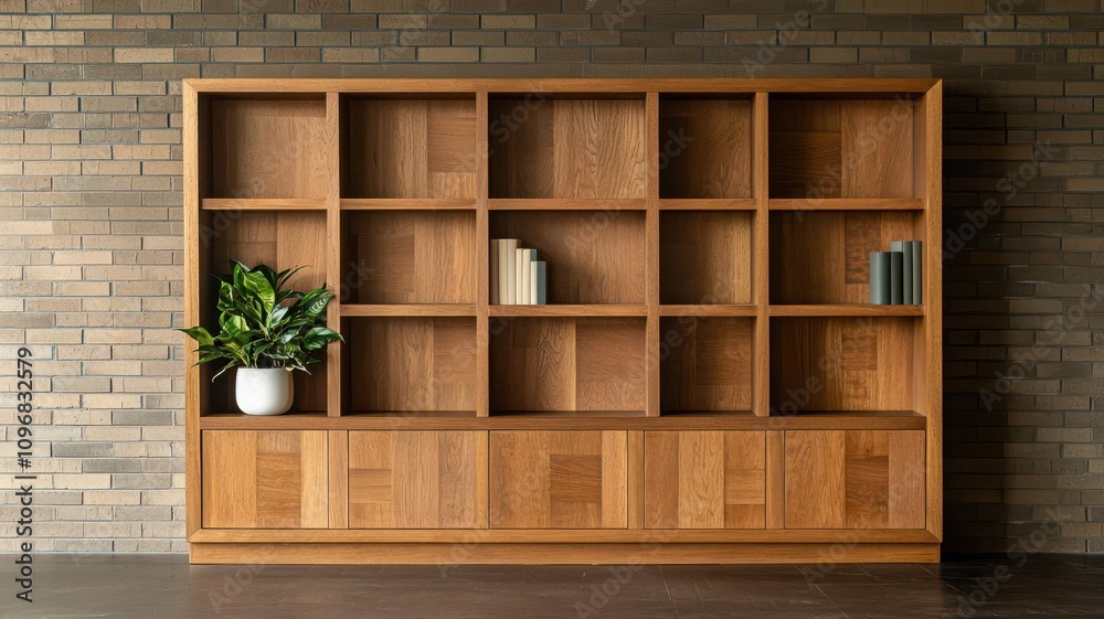 woodwork concept. A woodworker crafting a modular bookcase with movable ...