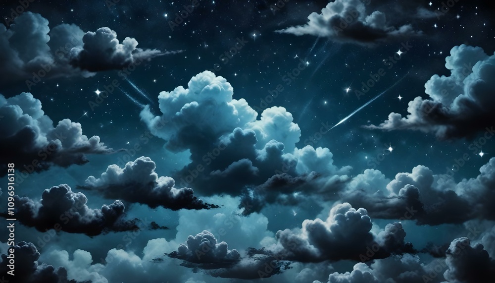 Cielo Nocturno Con Nubes Y Brillos Un Diseño En Tonos Oscuros De Azul Y
