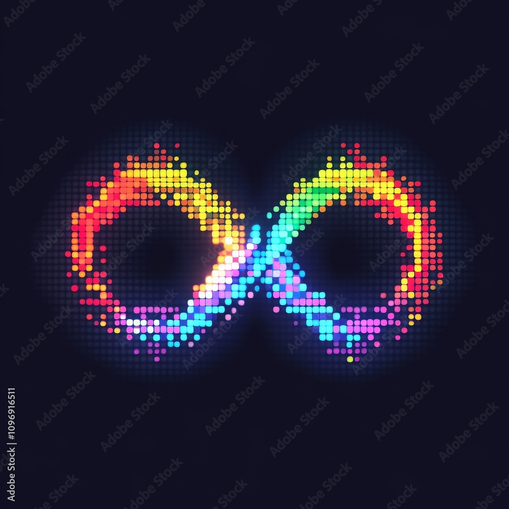 Colorful pixel art neurodiversity autism infinity symbol with neon ...