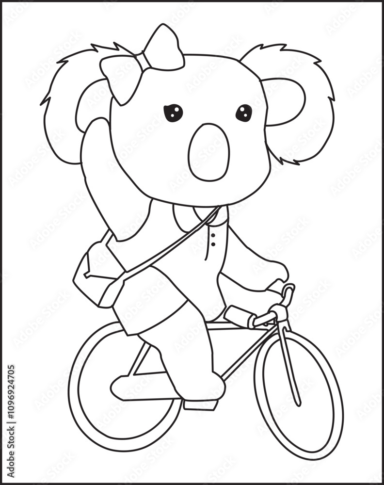 Cute Koala Riding a Bike outline doodle cartoon illustration. Bold and ...