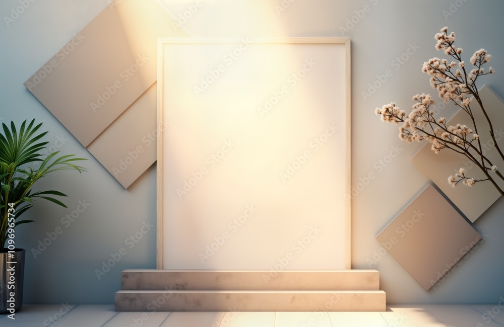 Blank funeral flyer mockup design. Minimalist geometric shapes frame ...