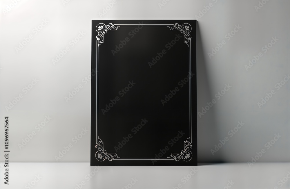 Blank black funeral flyer mockup Silver elegant frame decor Minimalist ...