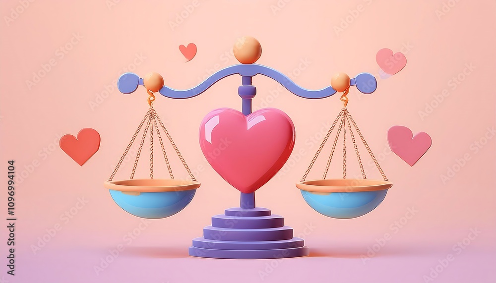 Balancing love and emotions heart-shaped scale art in a soft pastel ...
