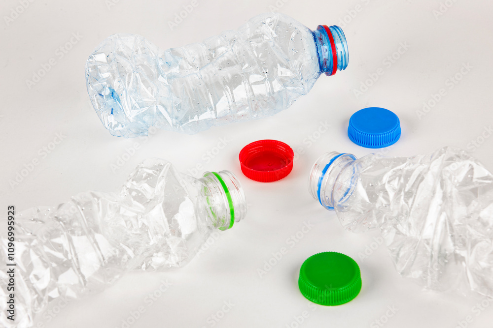 Plastic water bottle isolated on white background. Used twist water ...