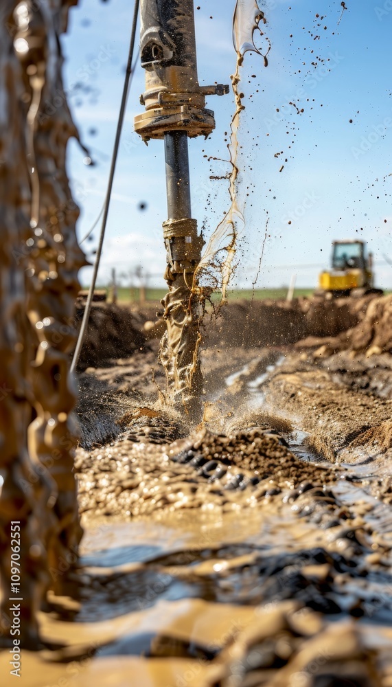 Dynamic hdd site depicting horizontal drill rod in bentonite slurry ...