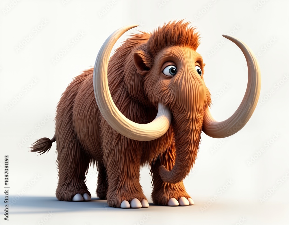 Funny cartoon woolly mammoth 3D render. Big furry prehistoric animal ...