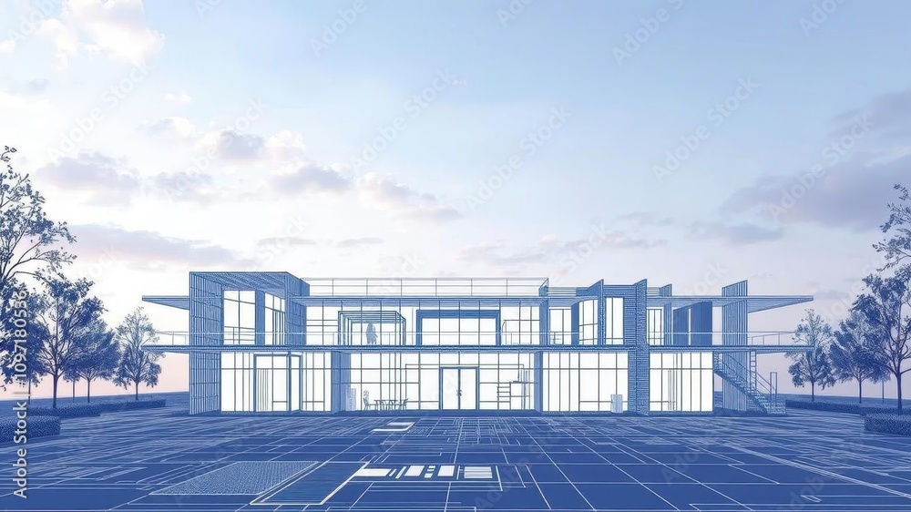 Architectural blueprint photo effect mockup with high resolution ...