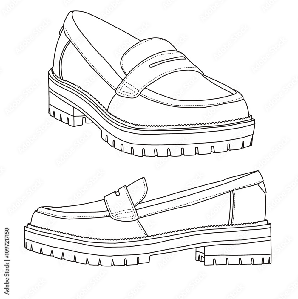 Vector de Stock Women's Loafer Slip On Shoes Line art, Technical sketch ...
