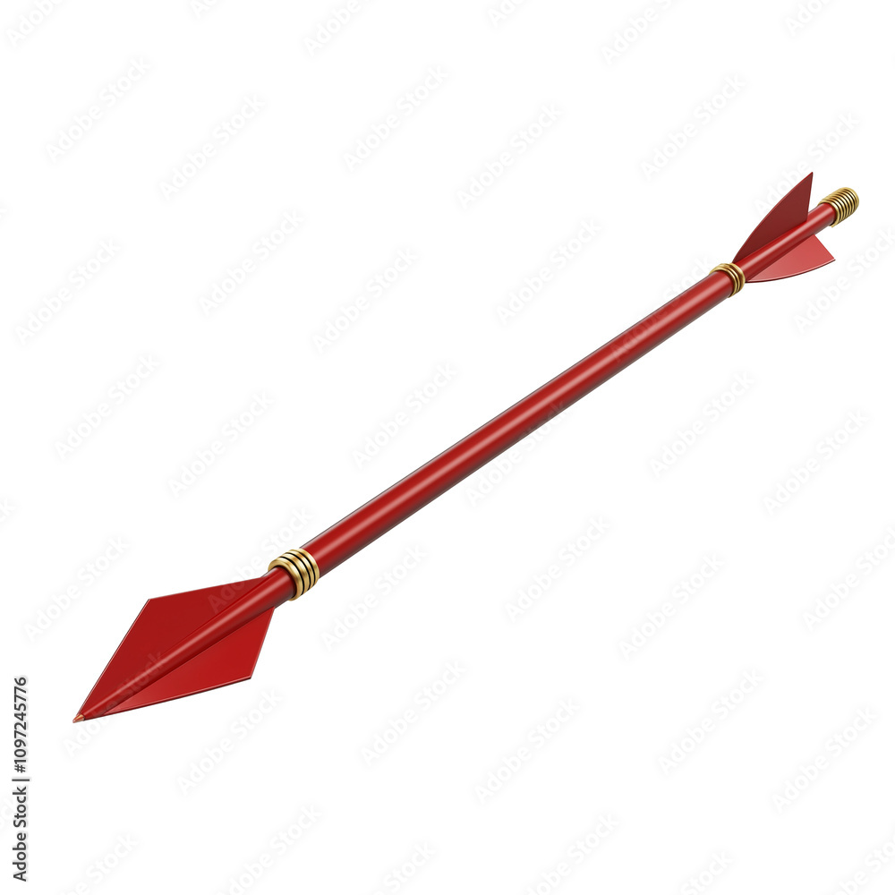 Red arrow flying on transparent background with gold details Stock ...