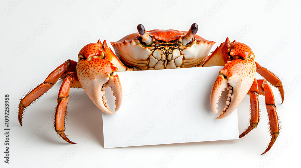 crab holding blank sign in its claws, showcasing its vibrant colors and ...