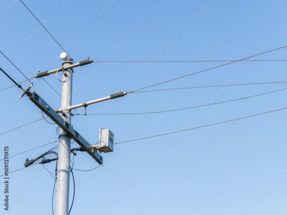 Electricity distribution transformer mounted on utility pole with ...