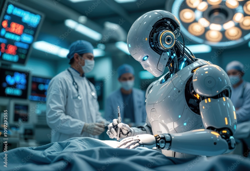 Advanced AI Surgeon Performing a Precise Operation in a High-Tech ...