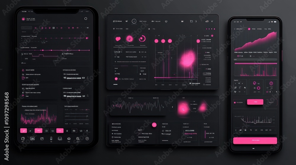 Dark Mode UI Design: Modern Dashboard for Mobile and Tablet Apps Stock Illustration | Adobe Stock