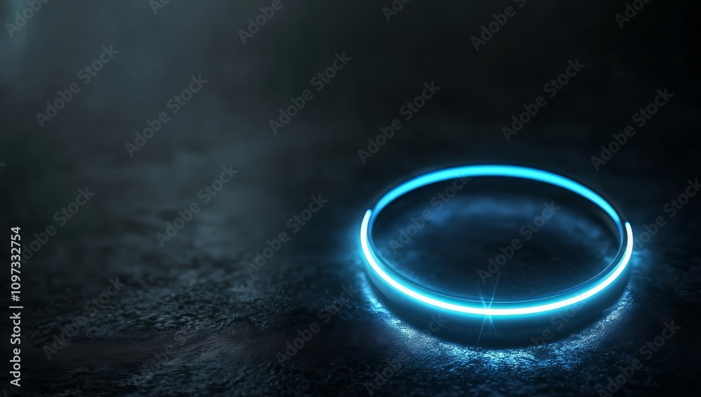 Blue glowing light ring line effect on a black background, vector ...