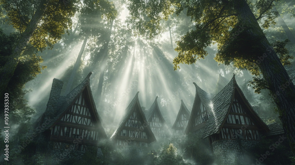 a breathtaking ancient forest settlement hidden within a dense ...