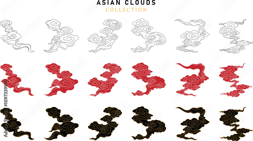 vector set of clouds in traditional japanese or chinese style, design ...