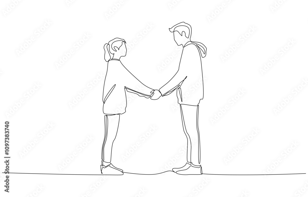 Continuous one line drawing of couple holding hands together, romantic ...