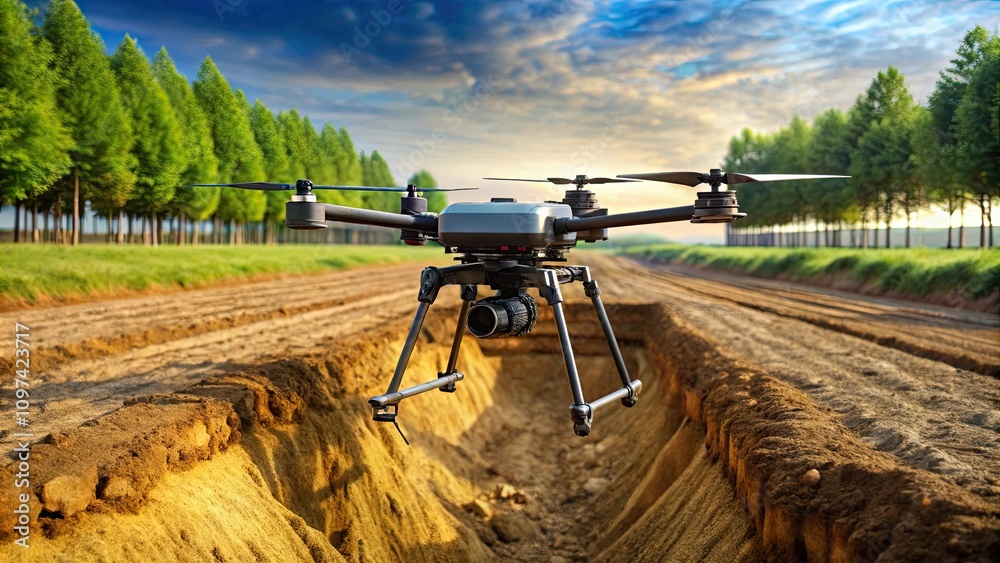 Ground penetrating radar drone scanning earth for underground ...