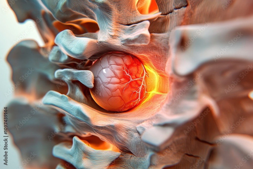 Microscopic View of Vertebra with Inflamed Disc 3D Medical Illustration ...