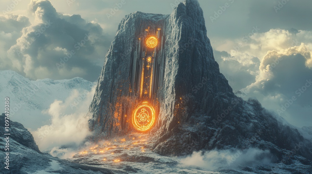 Ethereal Mountain Portal Glowing Rune Gateway in a Snowy, Fantasy ...