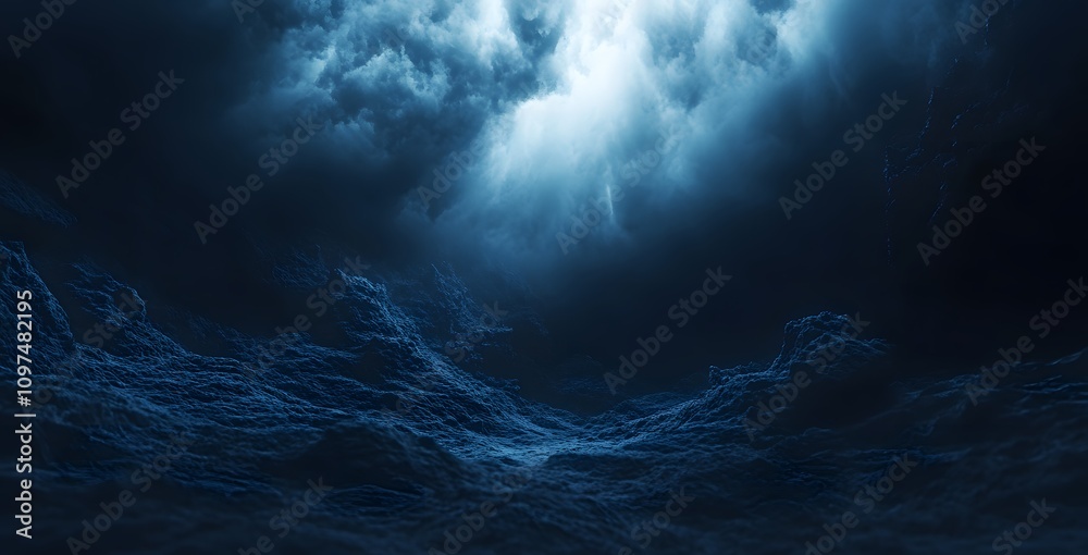 3D render of a dark ocean background with an underwater sea floor ...