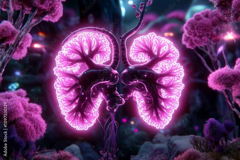 Atrium and aorta depicted in a neon-colored visualization, showing the ...