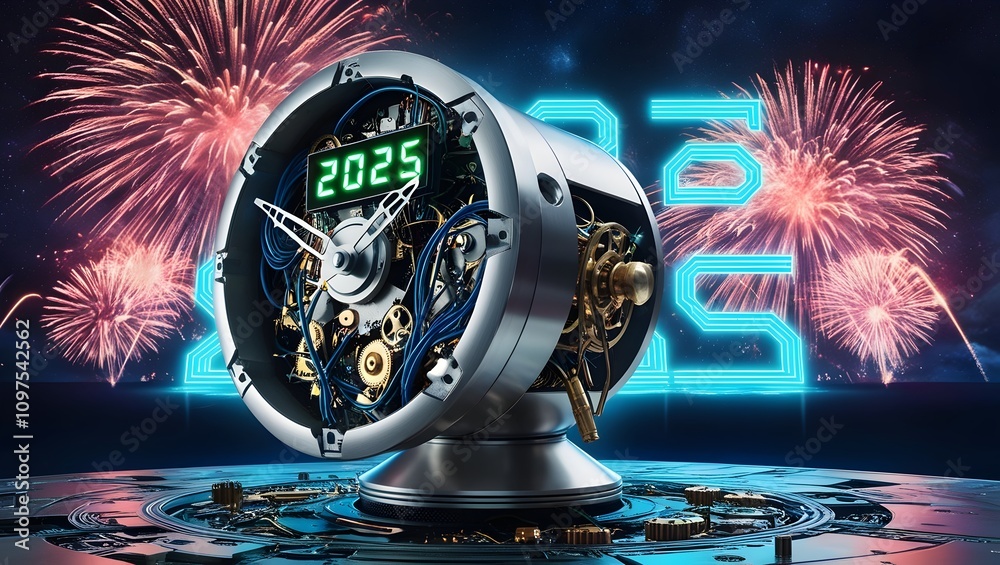 Exposed Circuitry and Gears on a Robotic Countdown Clock for 2025 ,new ...