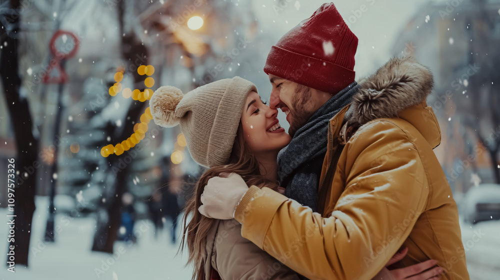 Winter Romance Before Christmas: A romantic outdoor scene of a couple ...
