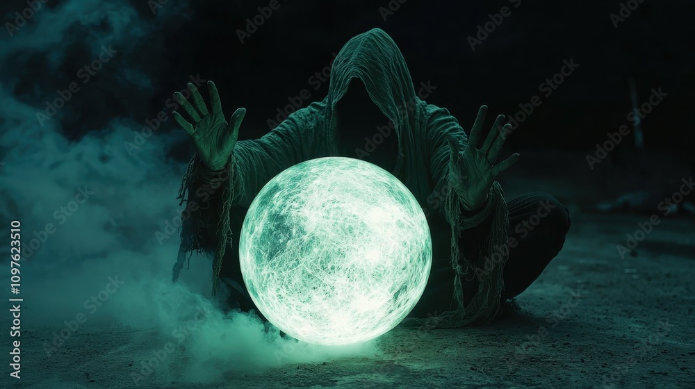 Mystical encounter sorcerer summoning energy dark forest fantasy scene ...