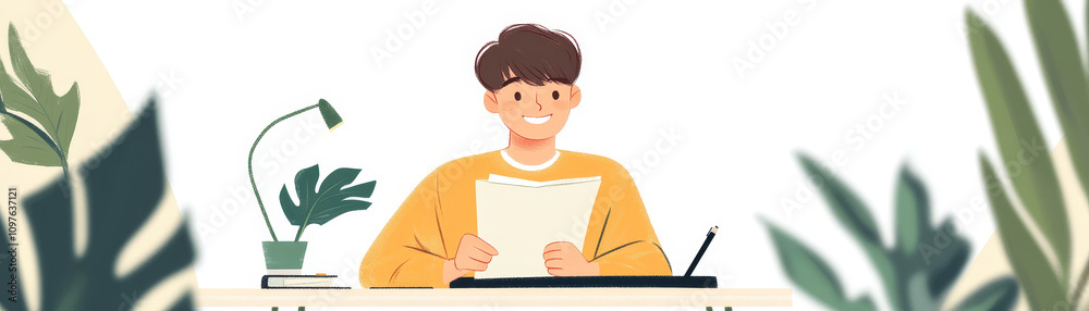 Businessman with a cute smile taking notes at a meeting office setting ...
