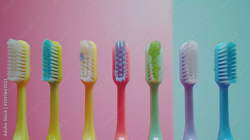 Colored toothbrushes on a color background replace your old toothbrush ...