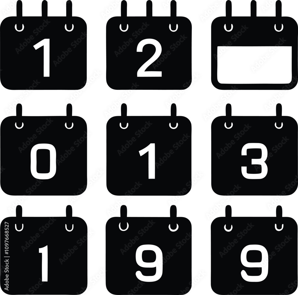 Black and White Calendar Icons: Days of the Month, Dates, and Planning ...