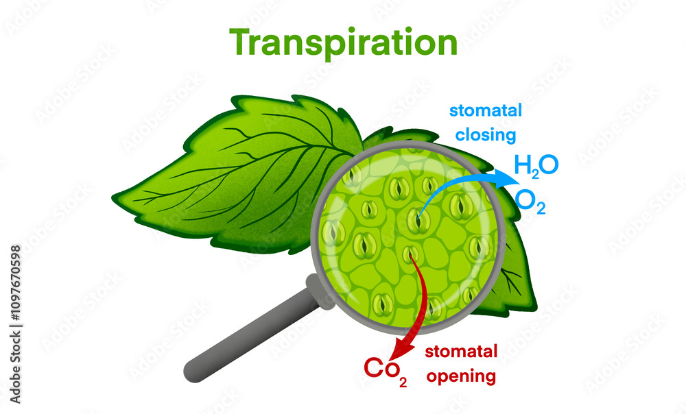 Transpiration is the loss of water vapor through leaf stomata, Stomata ...
