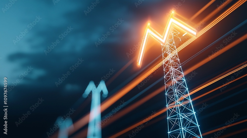 Futuristic high voltage transmission towers supporting electrical ...