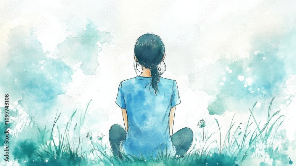 Tranquil watercolor illustration for mindfulness and self-care ...