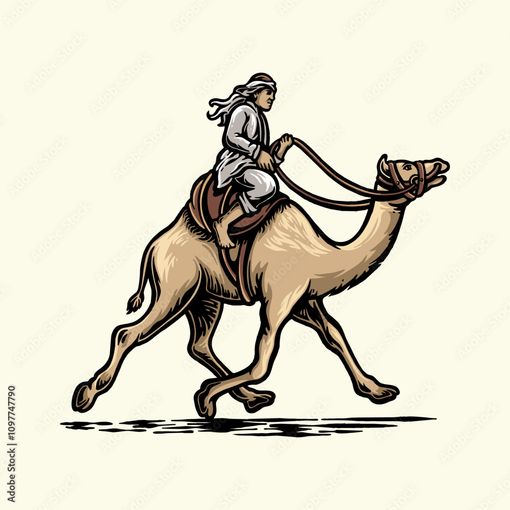 Arabian riding camel vector drawing Stock Vector | Adobe Stock