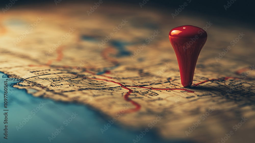map with a location pin marking a destination, showing highlighted ...