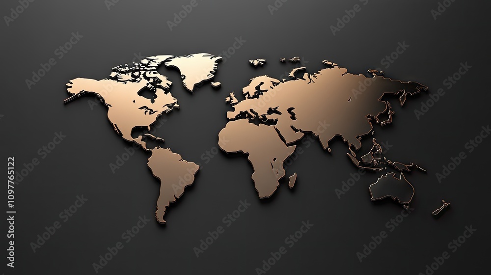 Stylized bronze world map on a sleek black background, highlighting ...