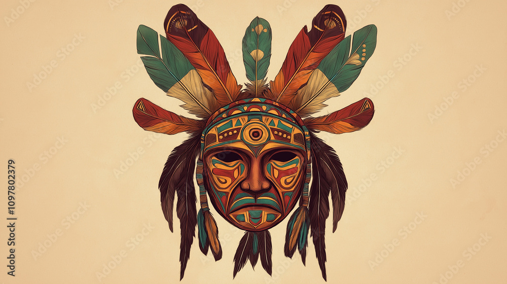 Native American Mask with Feathers and Symbolic Patterns – Honoring ...