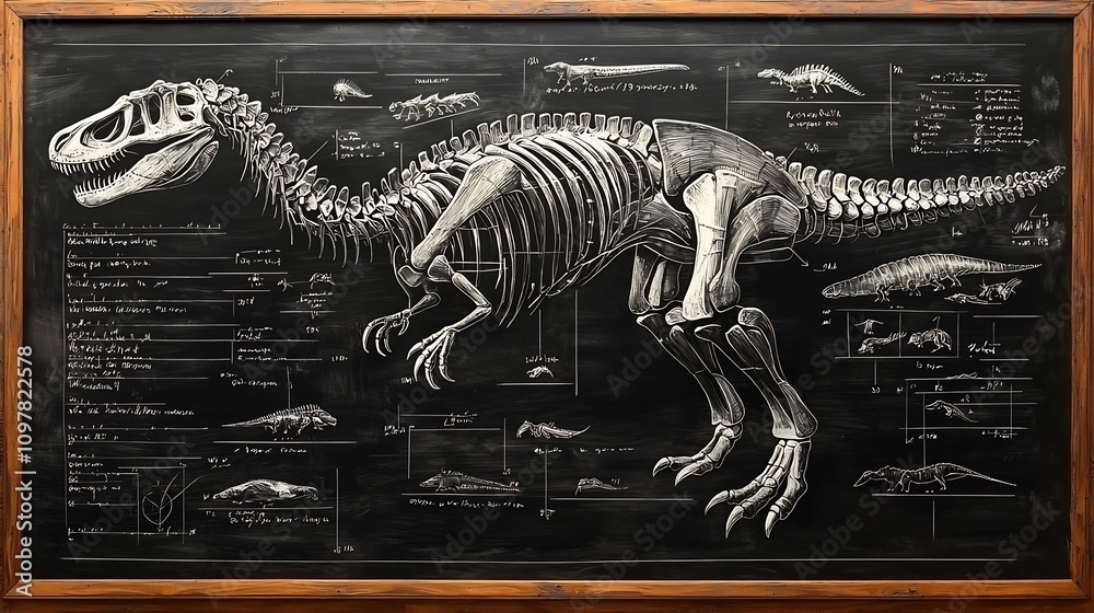 Detailed Anatomical Diagram of a Giant Prehistoric Dinosaur Skeleton ...