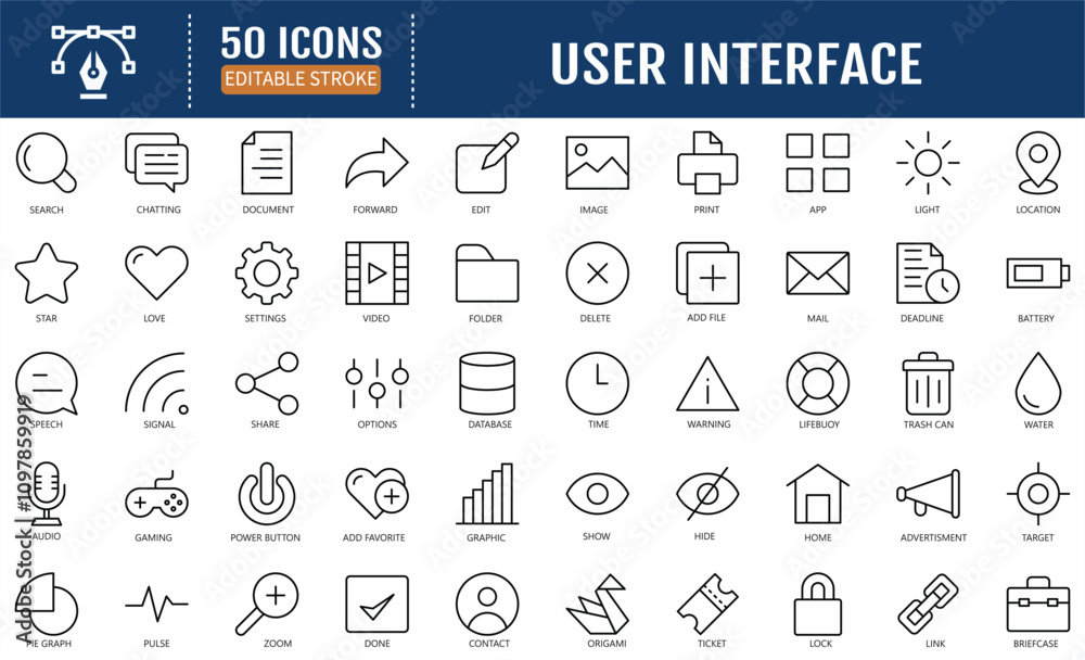 User Interface Editable Stroke line Icon Set. Icons are Suitable for ...
