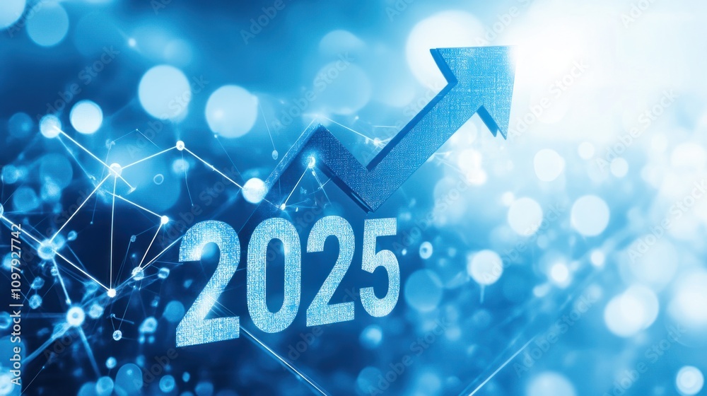 Digital chart with "2025" and an upward arrow, symbolizing business ...