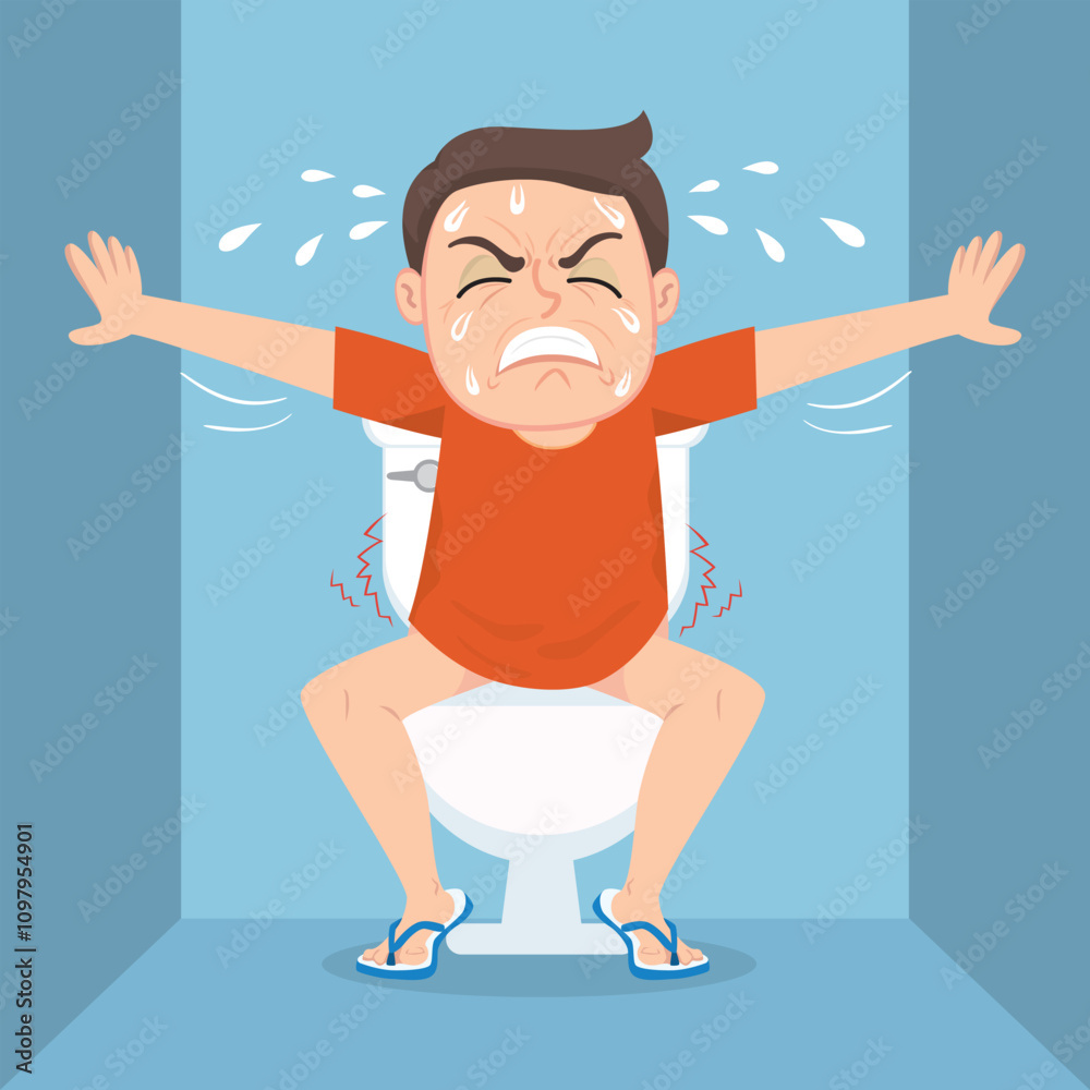 Vector de Stock Man Sitting On Toilet Pain Poop. Painful Defecation ...